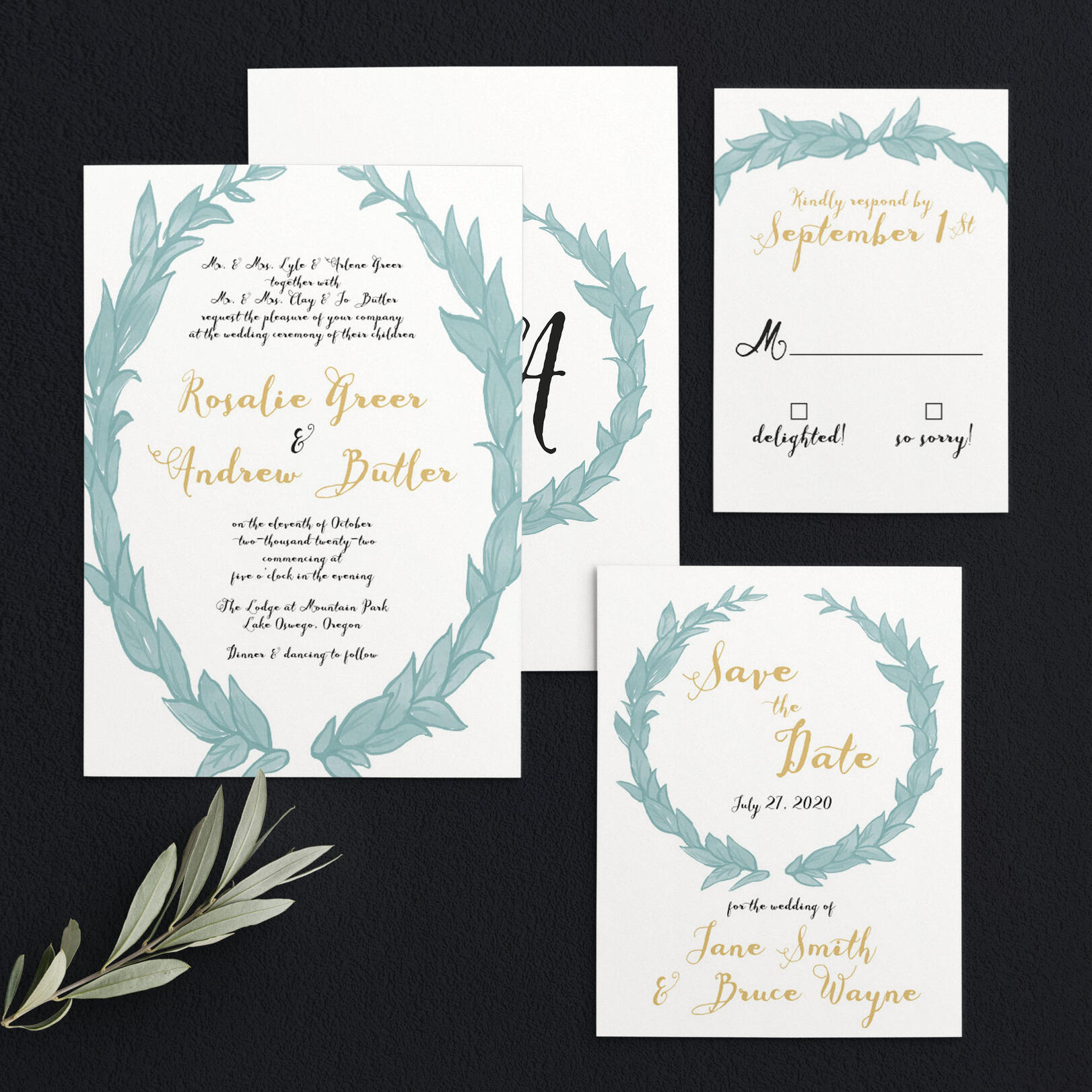 Leafy Love Foil Wedding Invitation