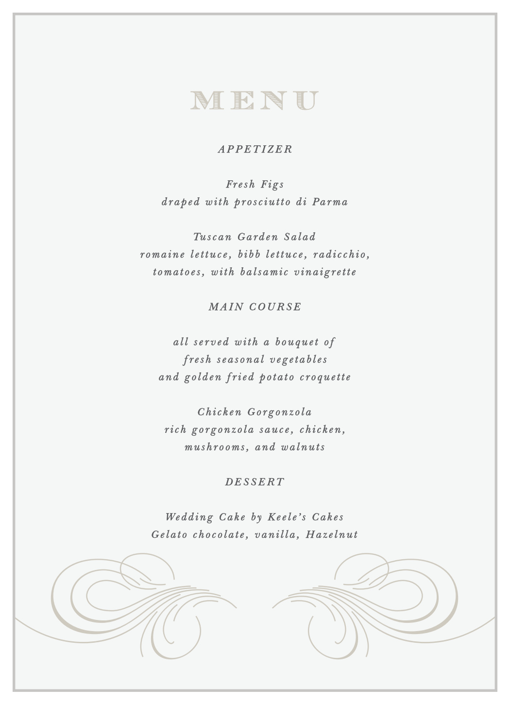 Streamlined Scroll Wedding Menus by Basic Invite