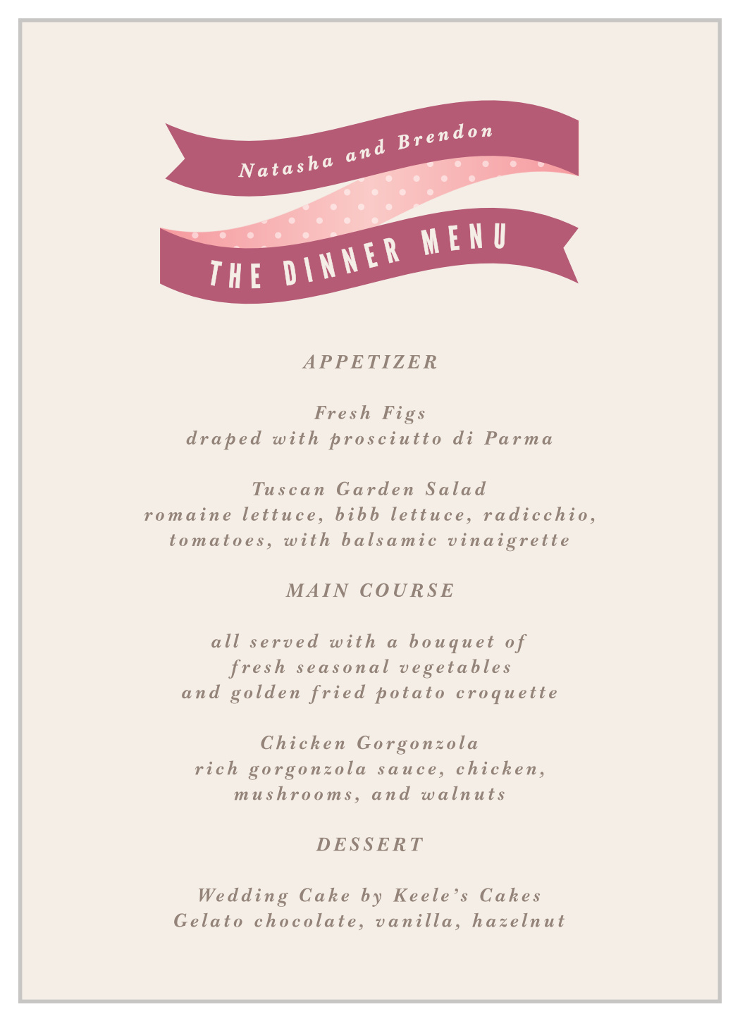 Ribbons & Confetti Wedding Menus by Basic Invite