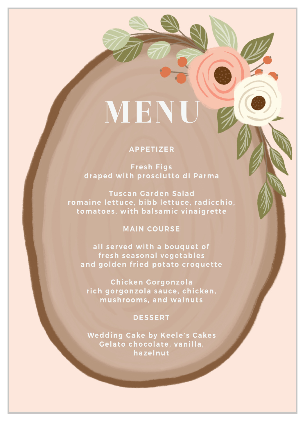Country Chic Wedding Menus by Basic Invite
