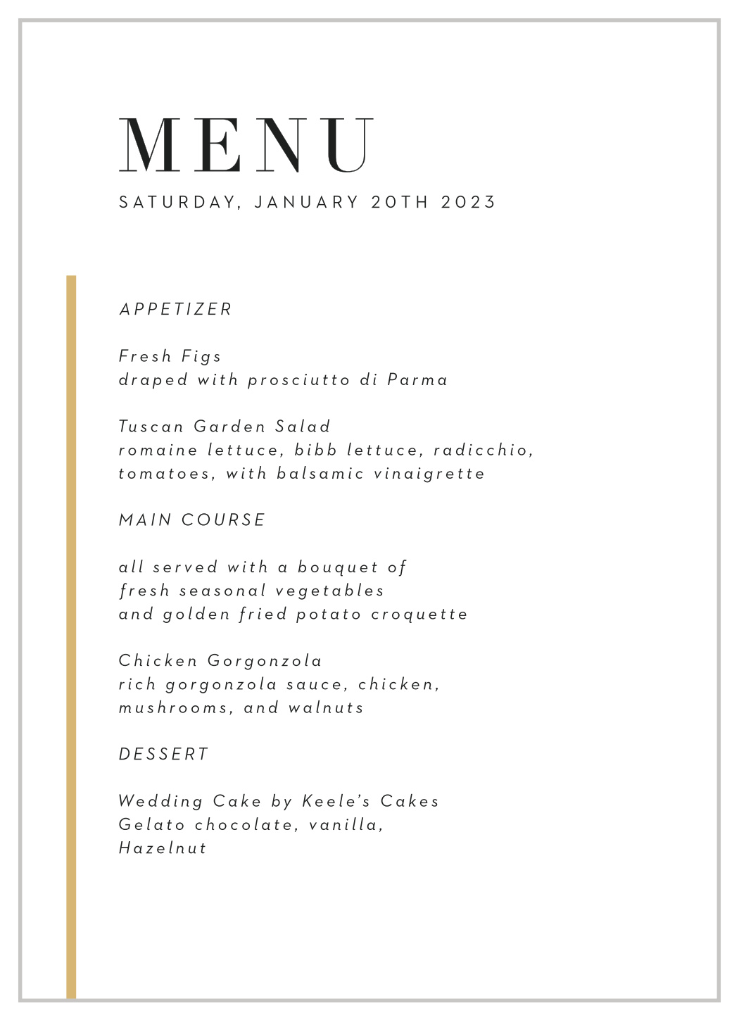 Classic Sophistication Wedding Menus by Basic Invite