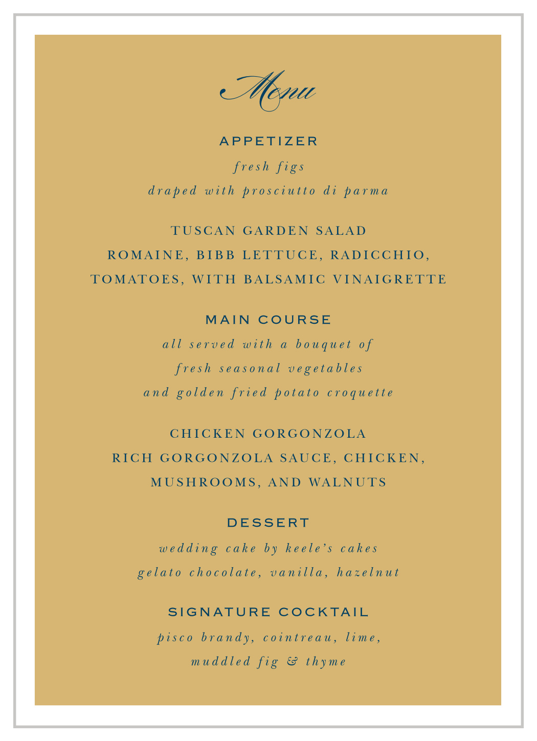 Perfect Frame Wedding Menus by Basic Invite