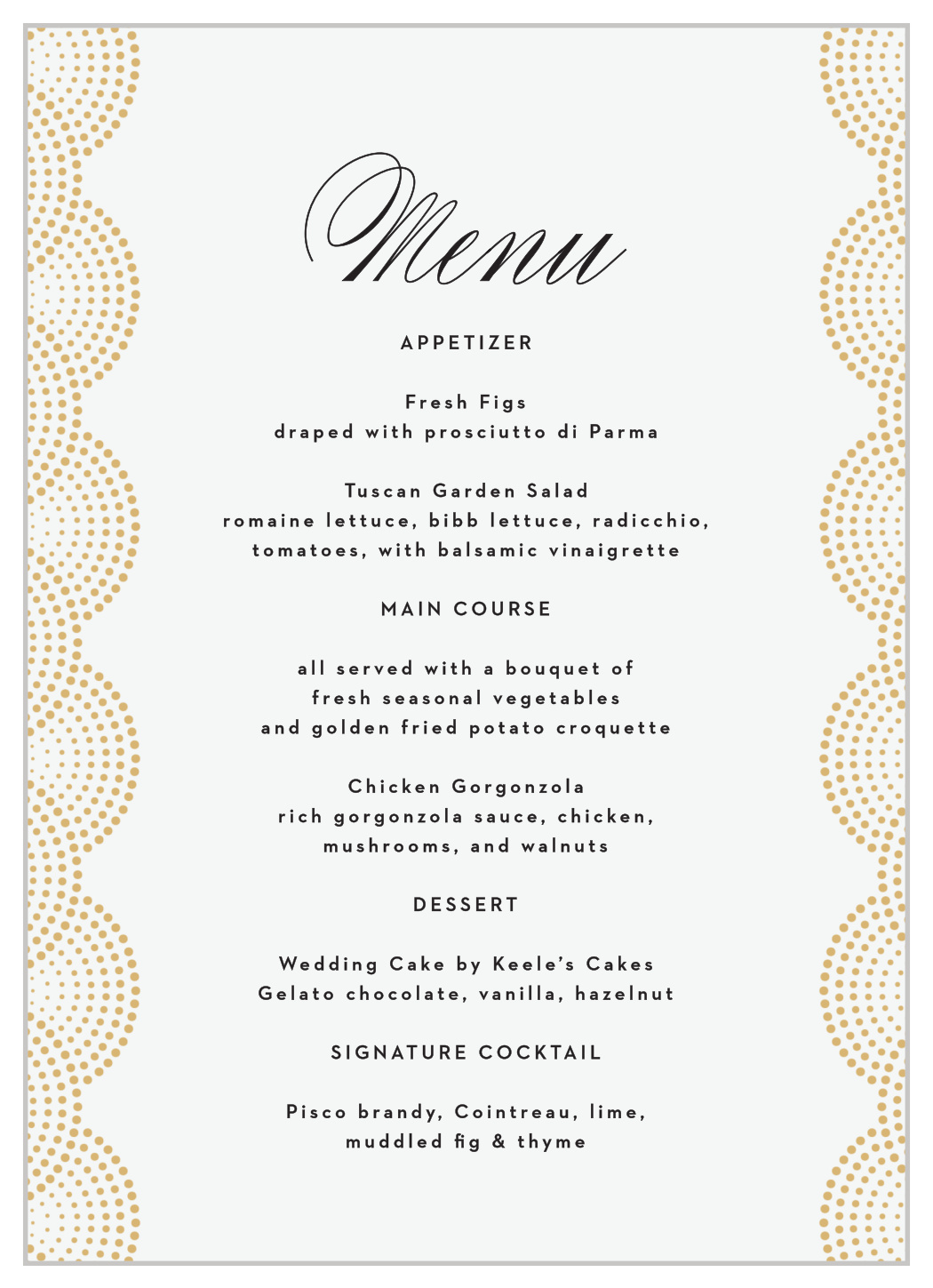 Dotted Devotion Wedding Menus by Basic Invite