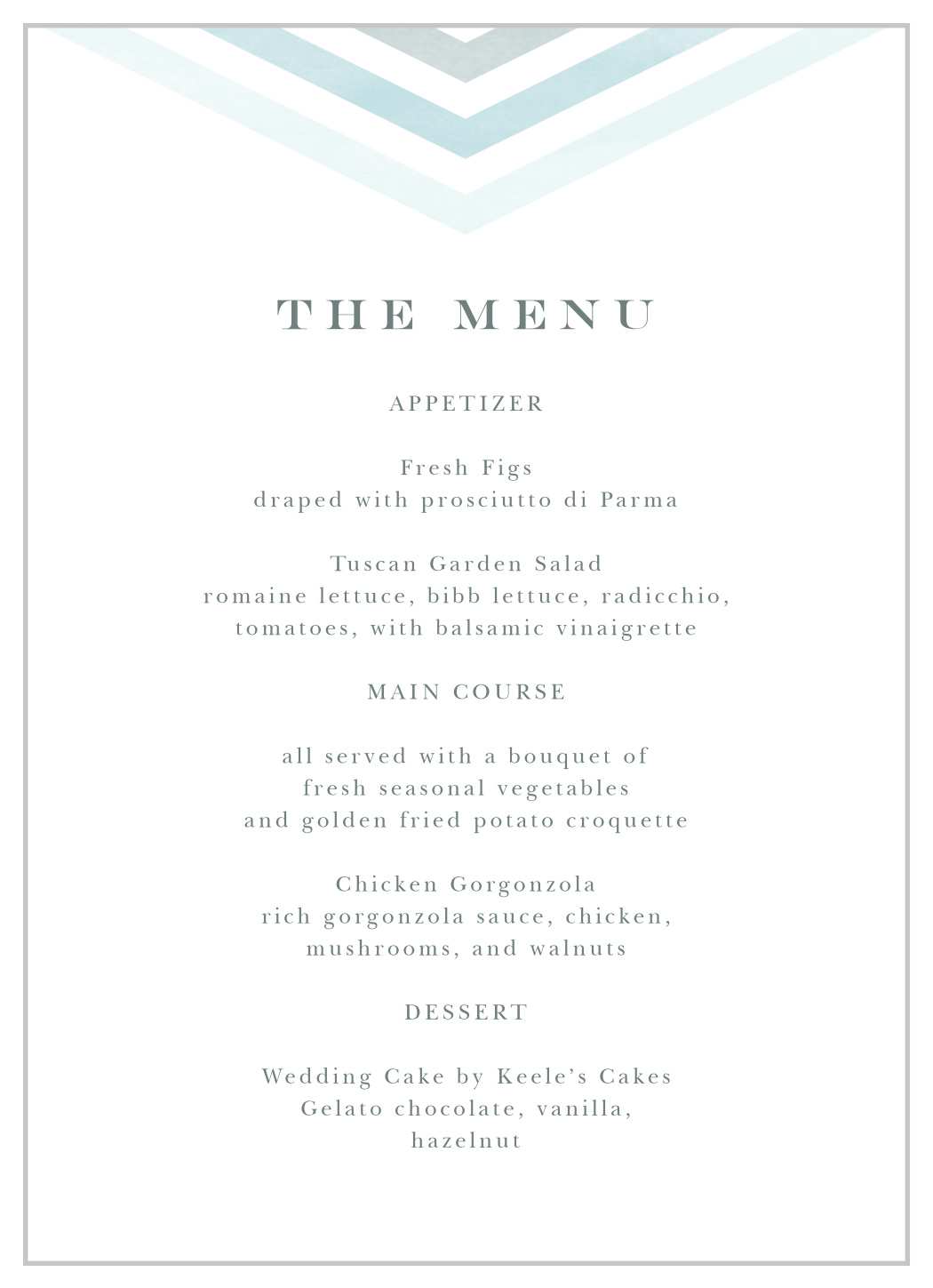 Chevron Arrow Wedding Menus by Basic Invite