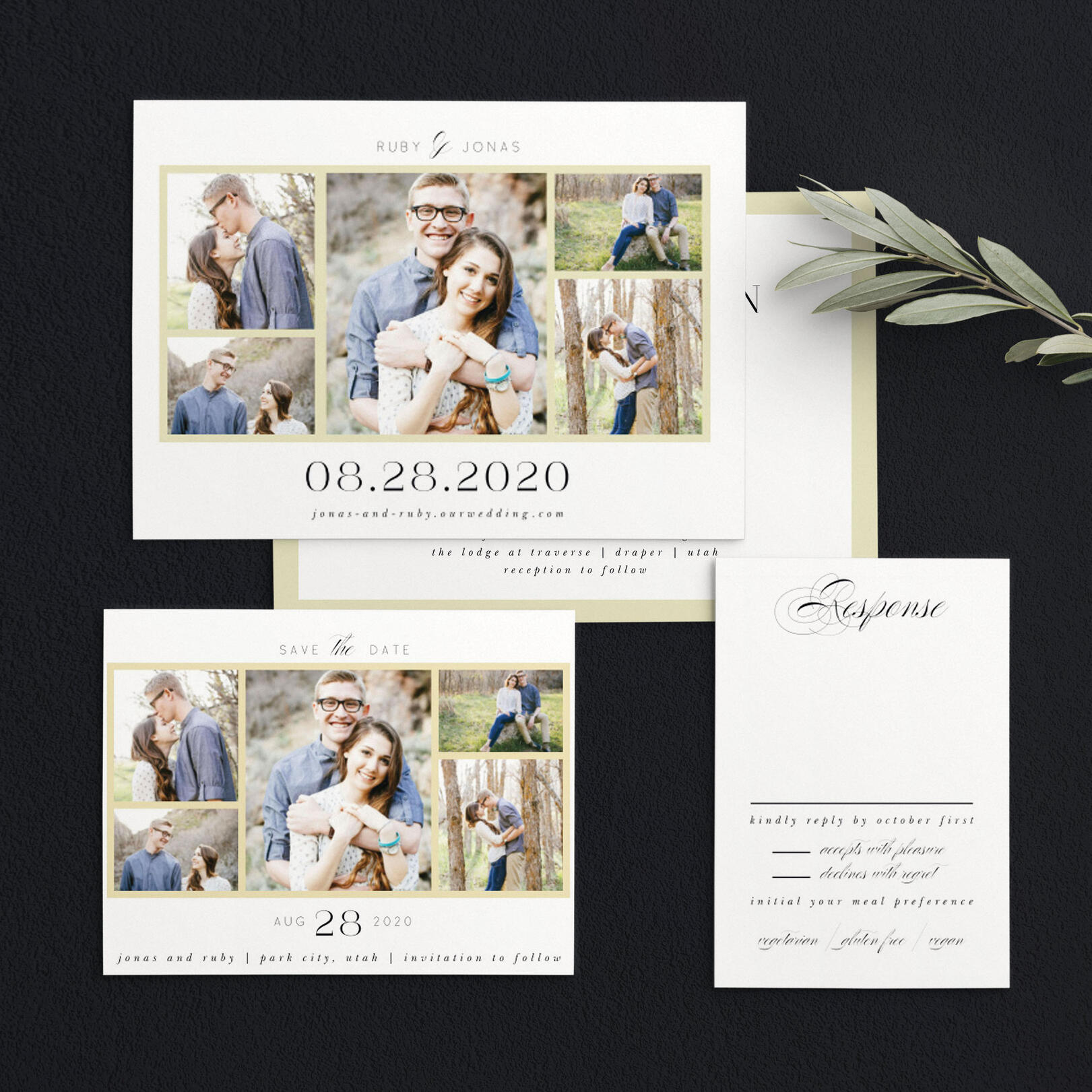 Clean Collage Save the Date Cards by Basic Invite