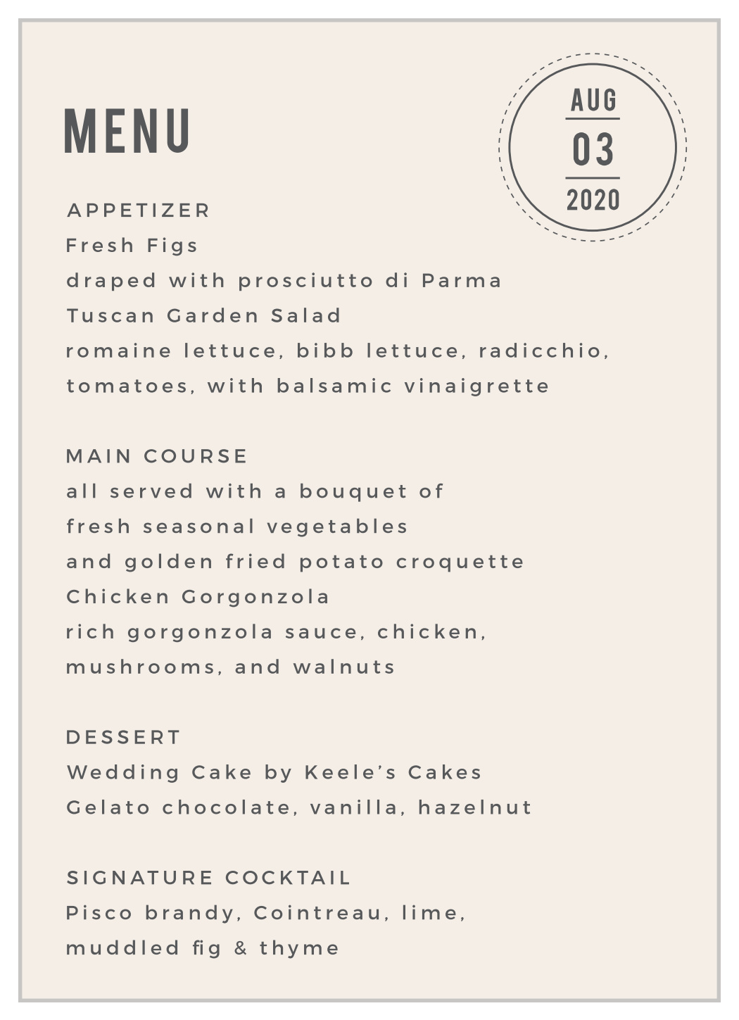 Modern Stamp Wedding Menus by Basic Invite