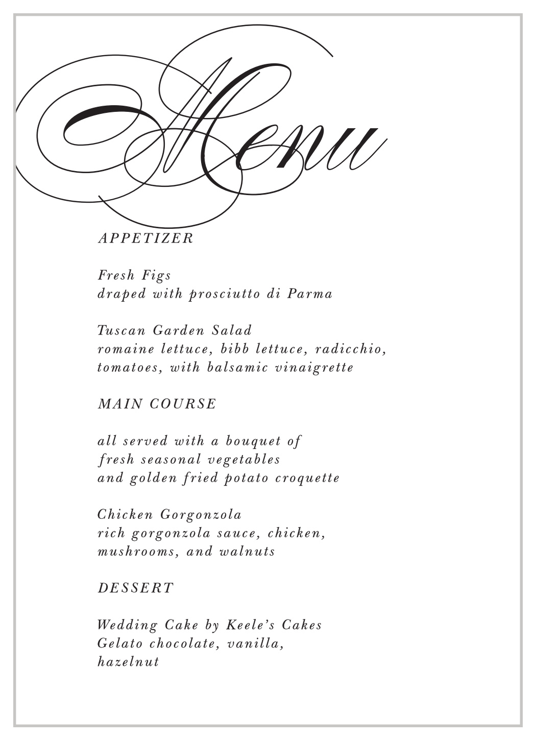 Chic Couple Wedding Menus by Basic Invite