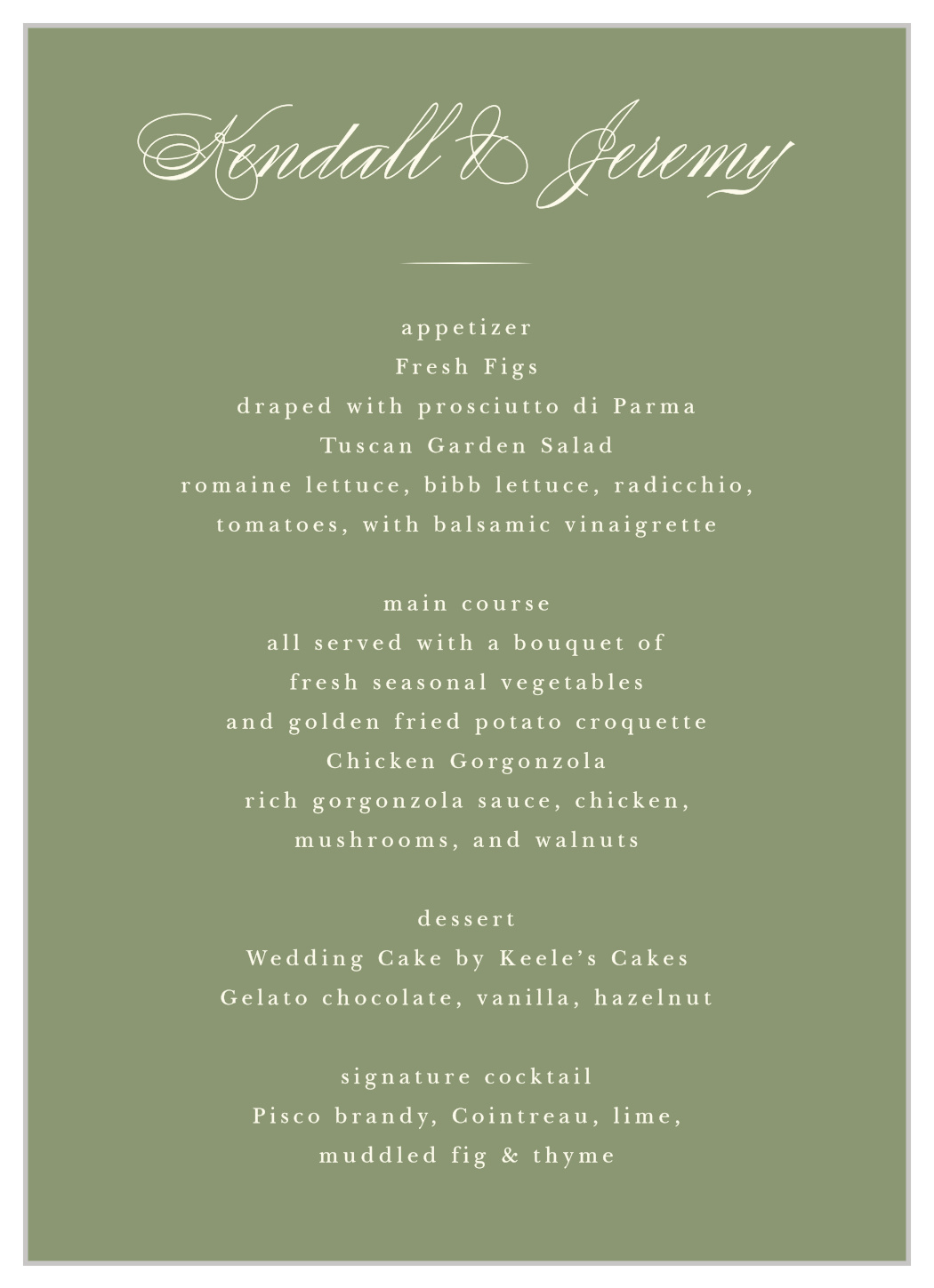 Classic Elegance Wedding Menus by Basic Invite
