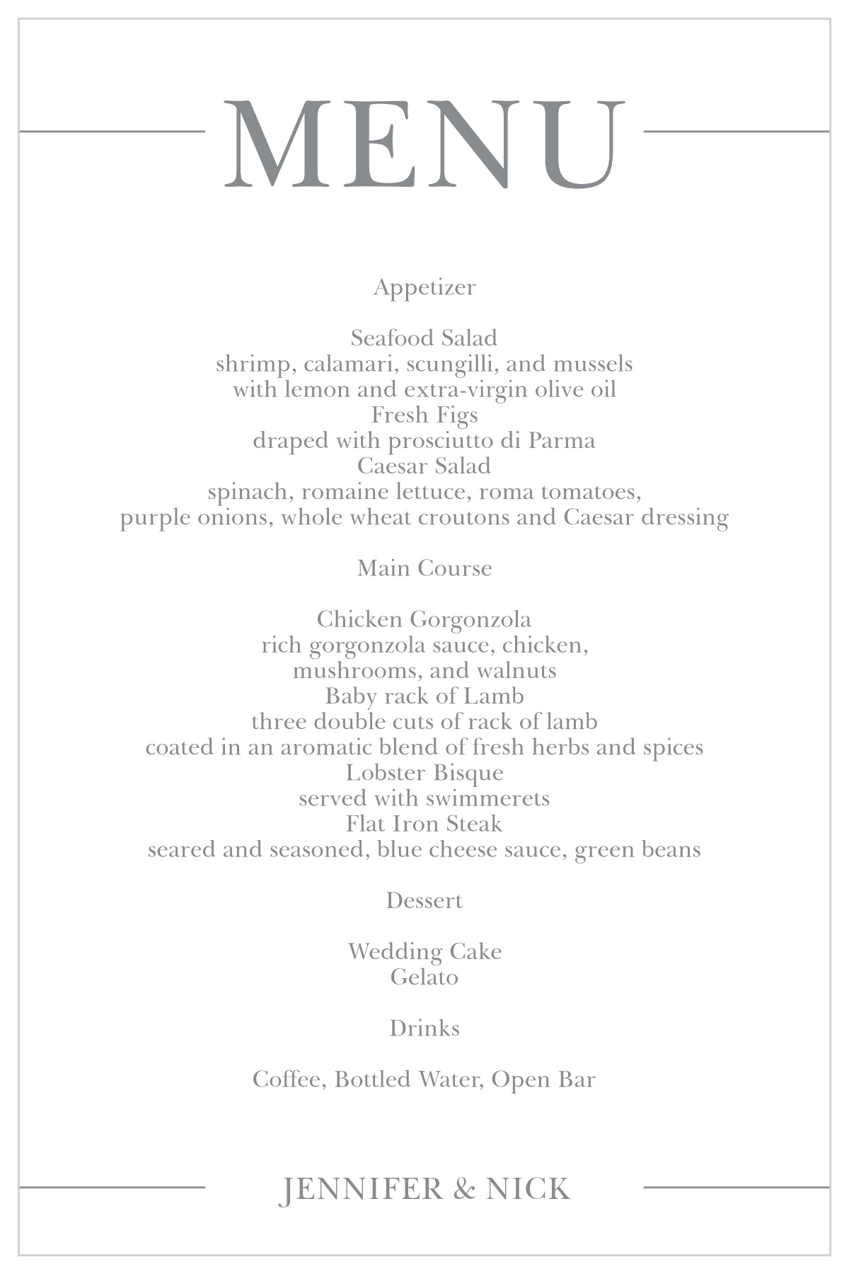 Sophisticated Photo Wedding Menu