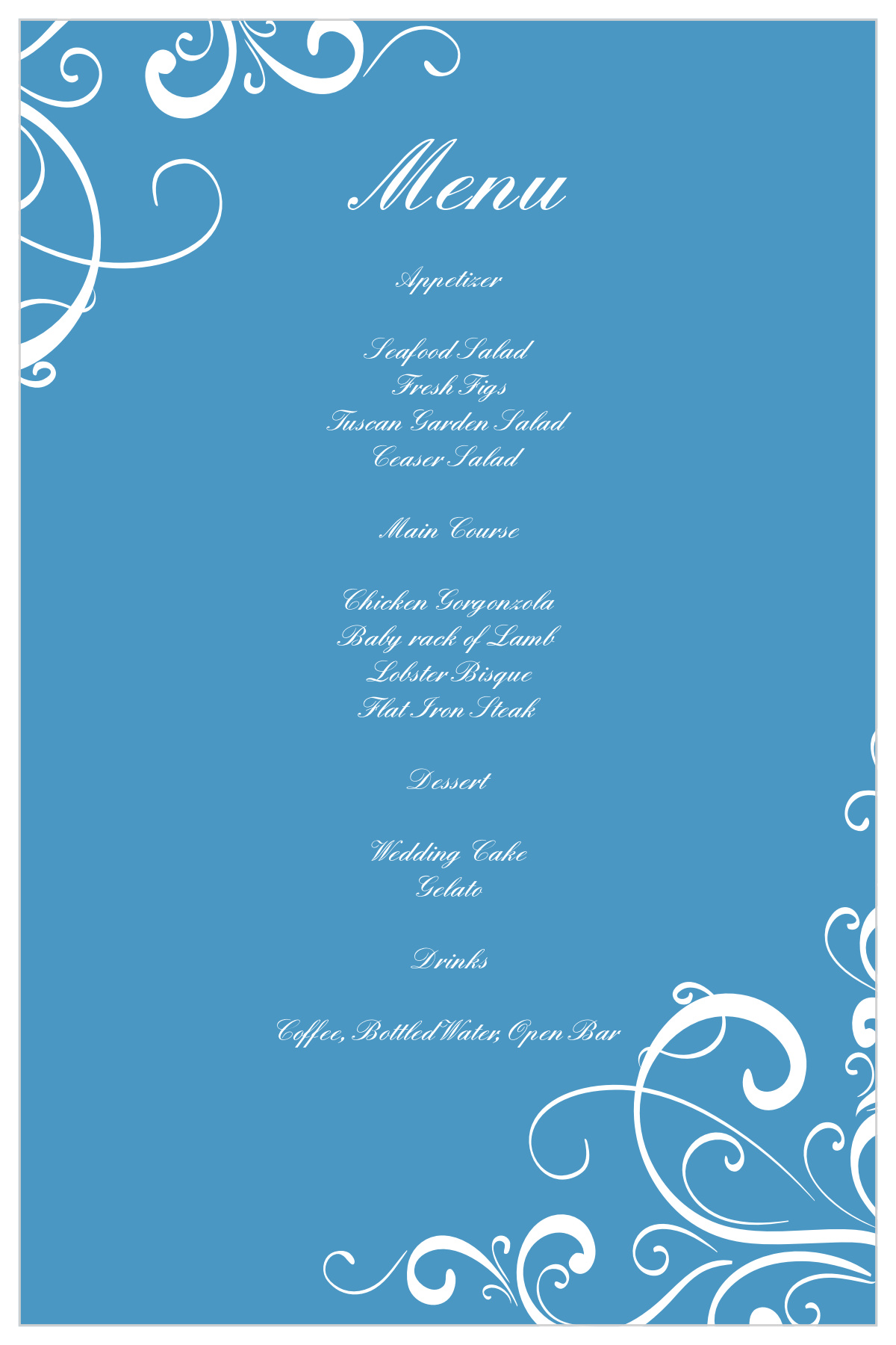 Simple Swirls Wedding Menu