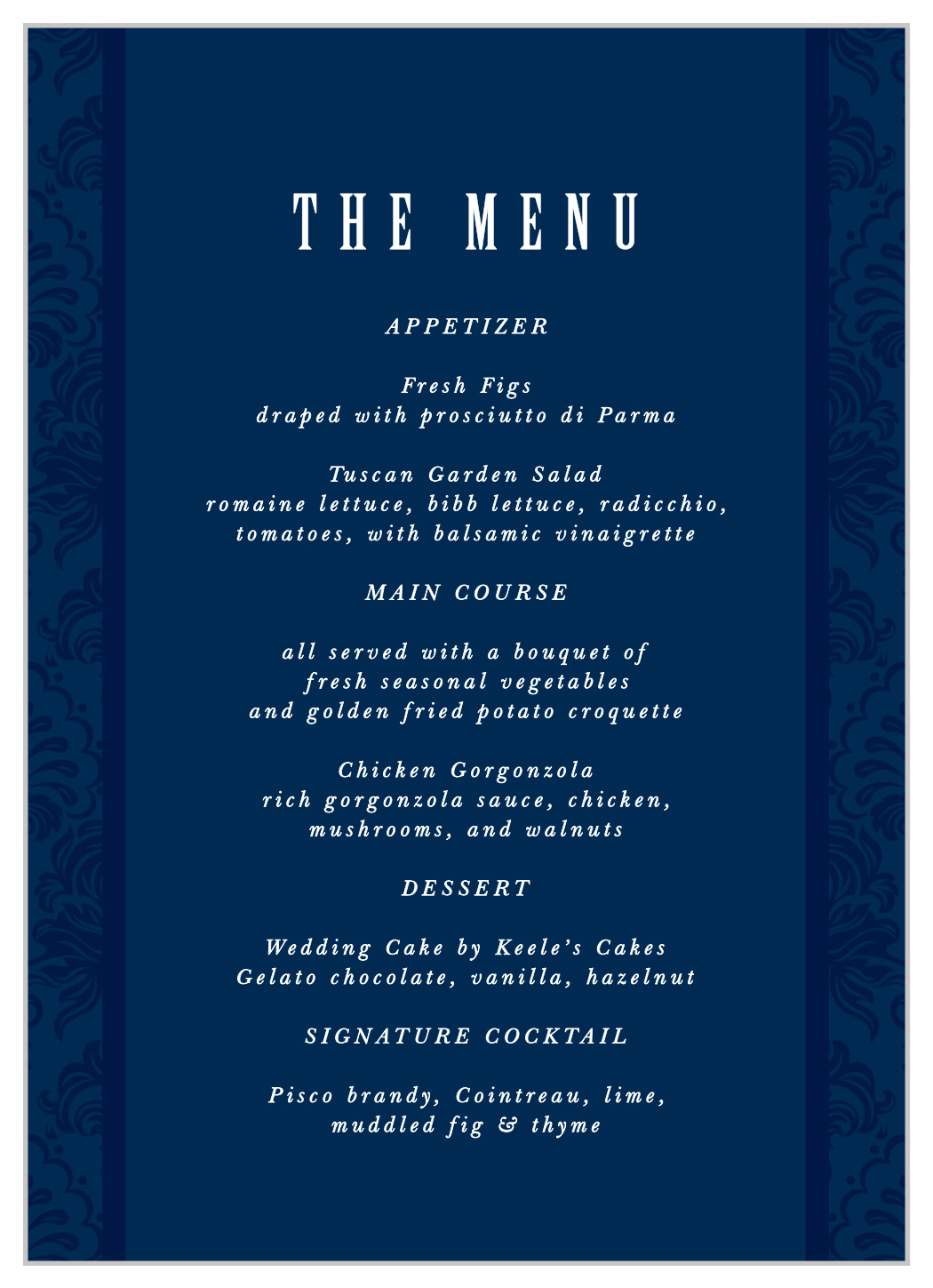 Ribbon & Damask Wedding Menus by Basic Invite