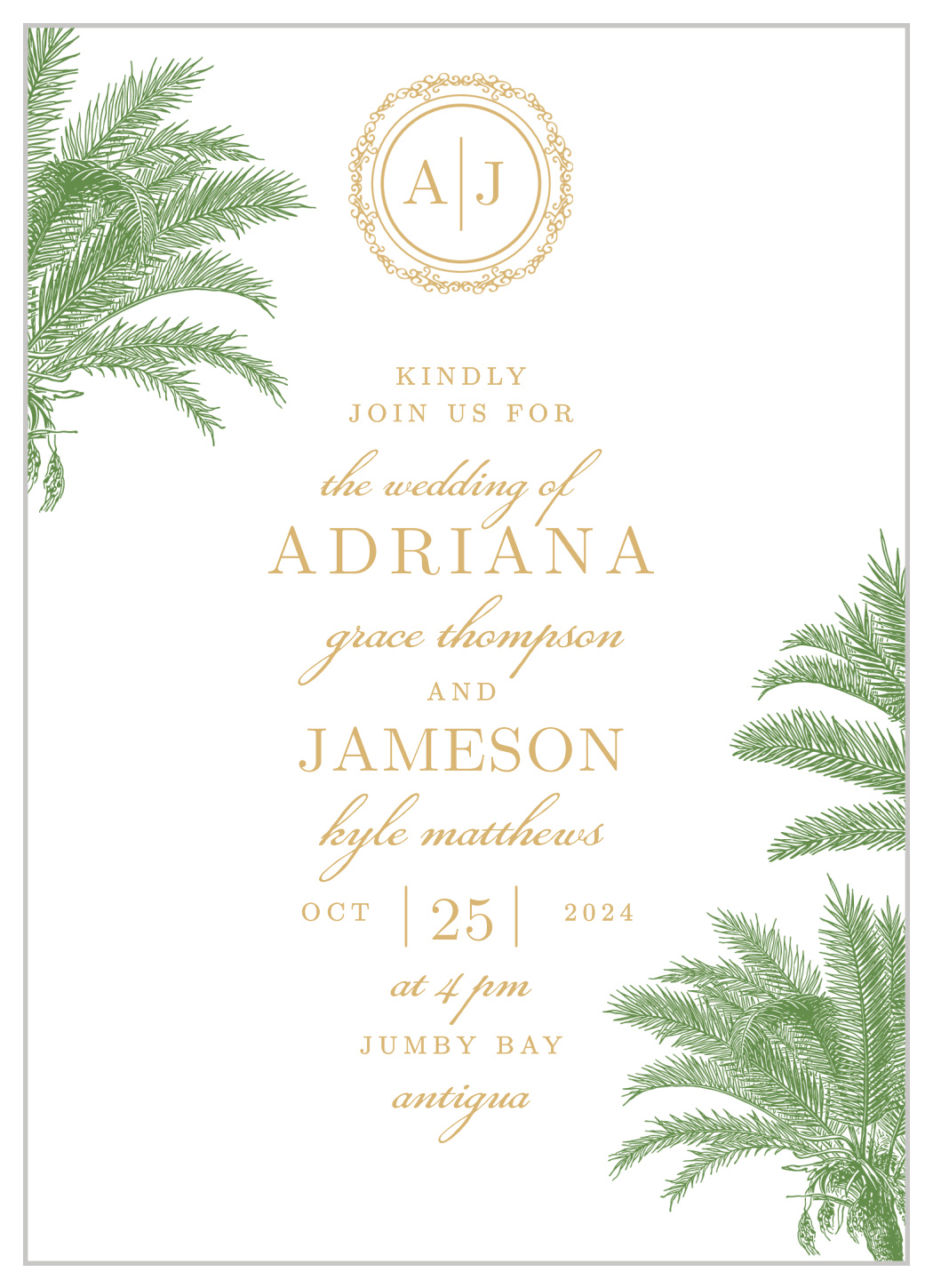Caribbean Palm Foil Wedding Invitations by Basic Invite