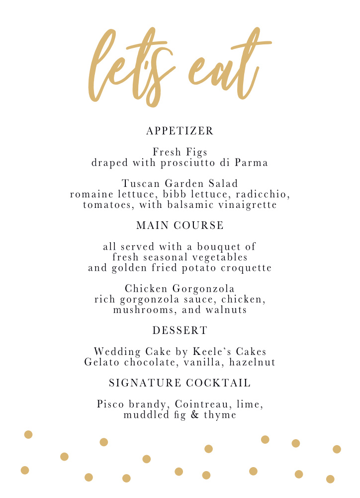 Golden Excitement Wedding Menus by Basic Invite