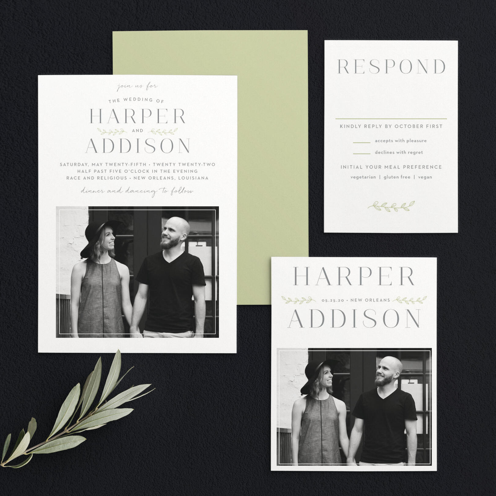 Leafy Accents Response Cards by Basic Invite