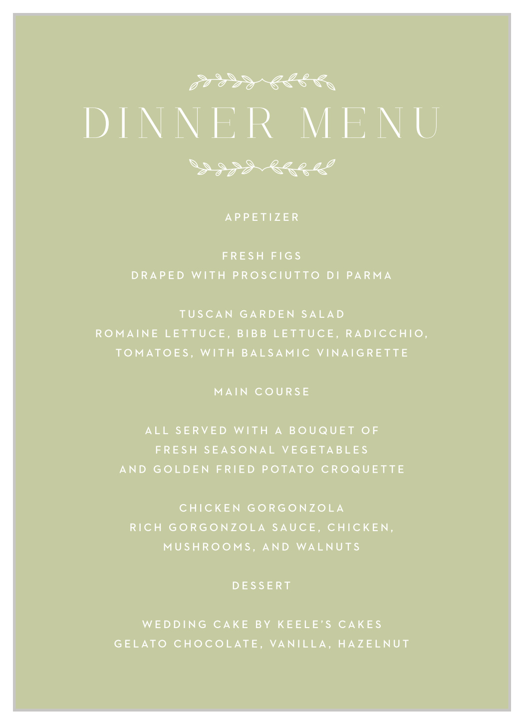 Leafy Accents Wedding Menus by Basic Invite