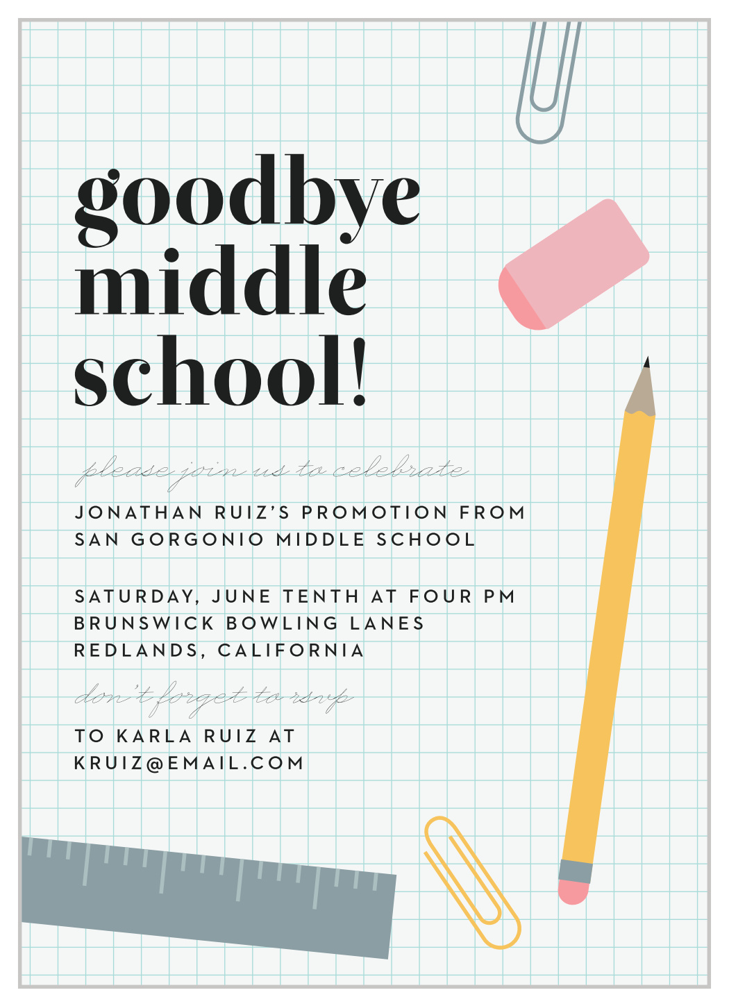 Bye Middle School Graduation Invitations by Basic Invite