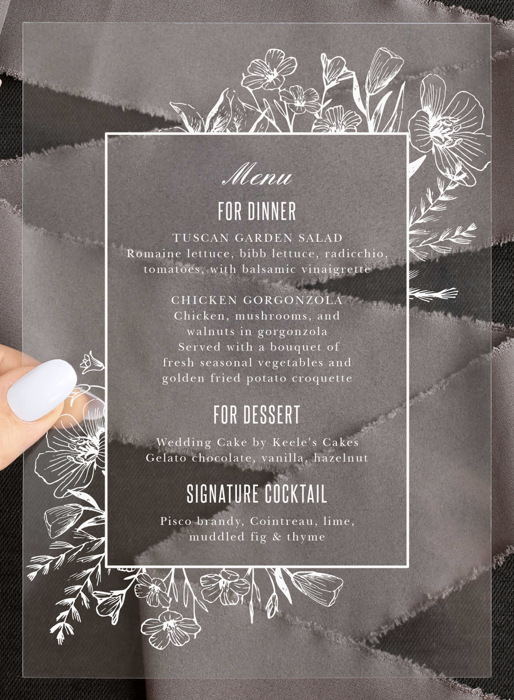 Floral Border Clear Wedding Menus by Basic Invite