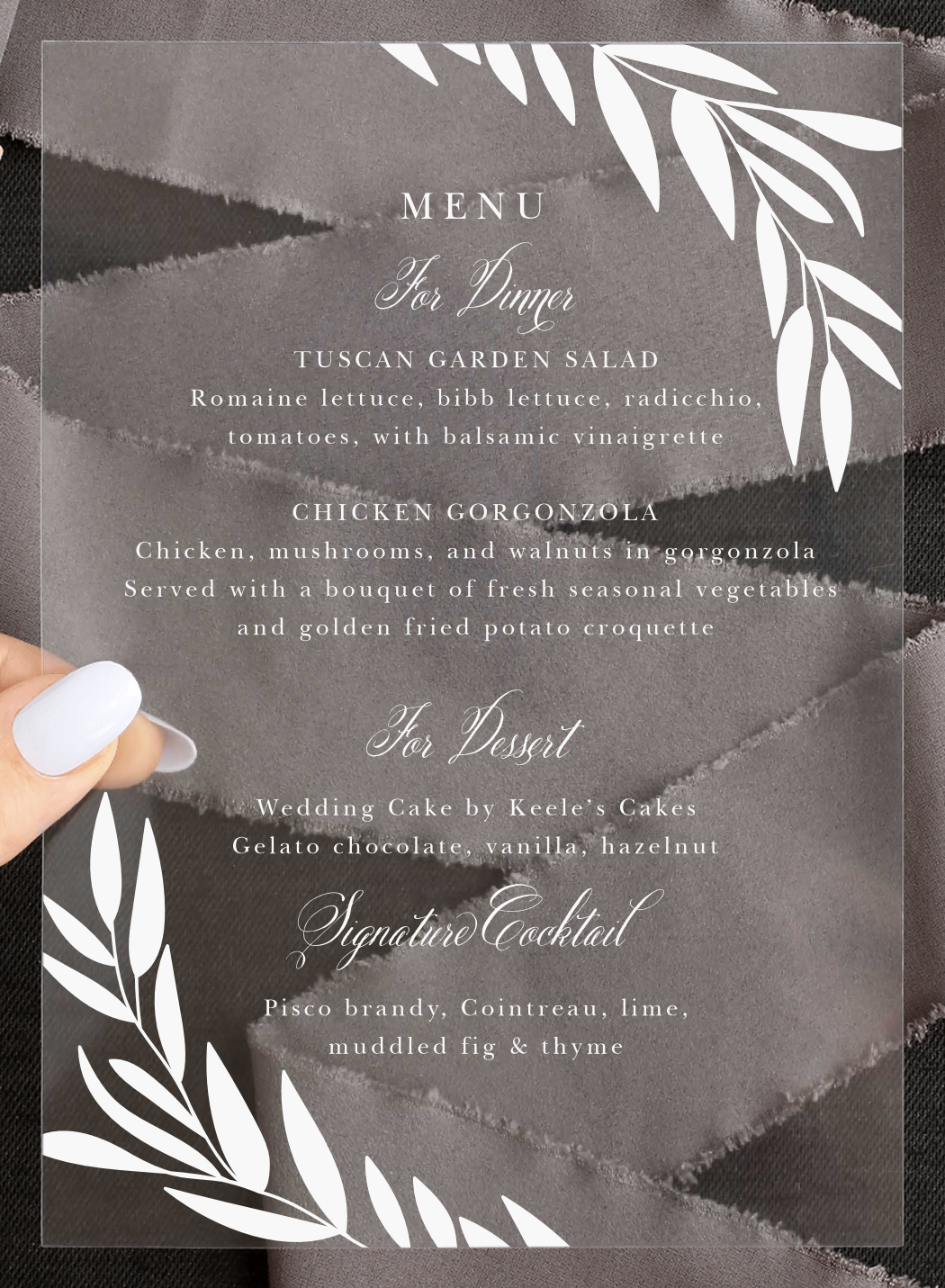 Greenery Leaves Clear Wedding Menus by Basic Invite