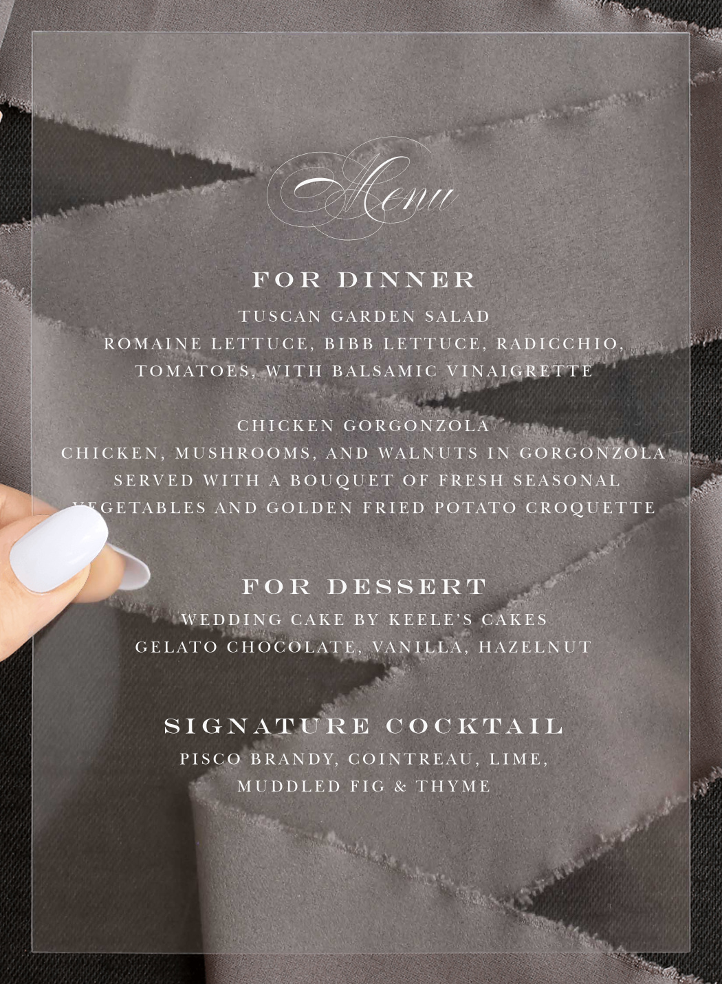 Formal Affair Clear Wedding Menus by Basic Invite