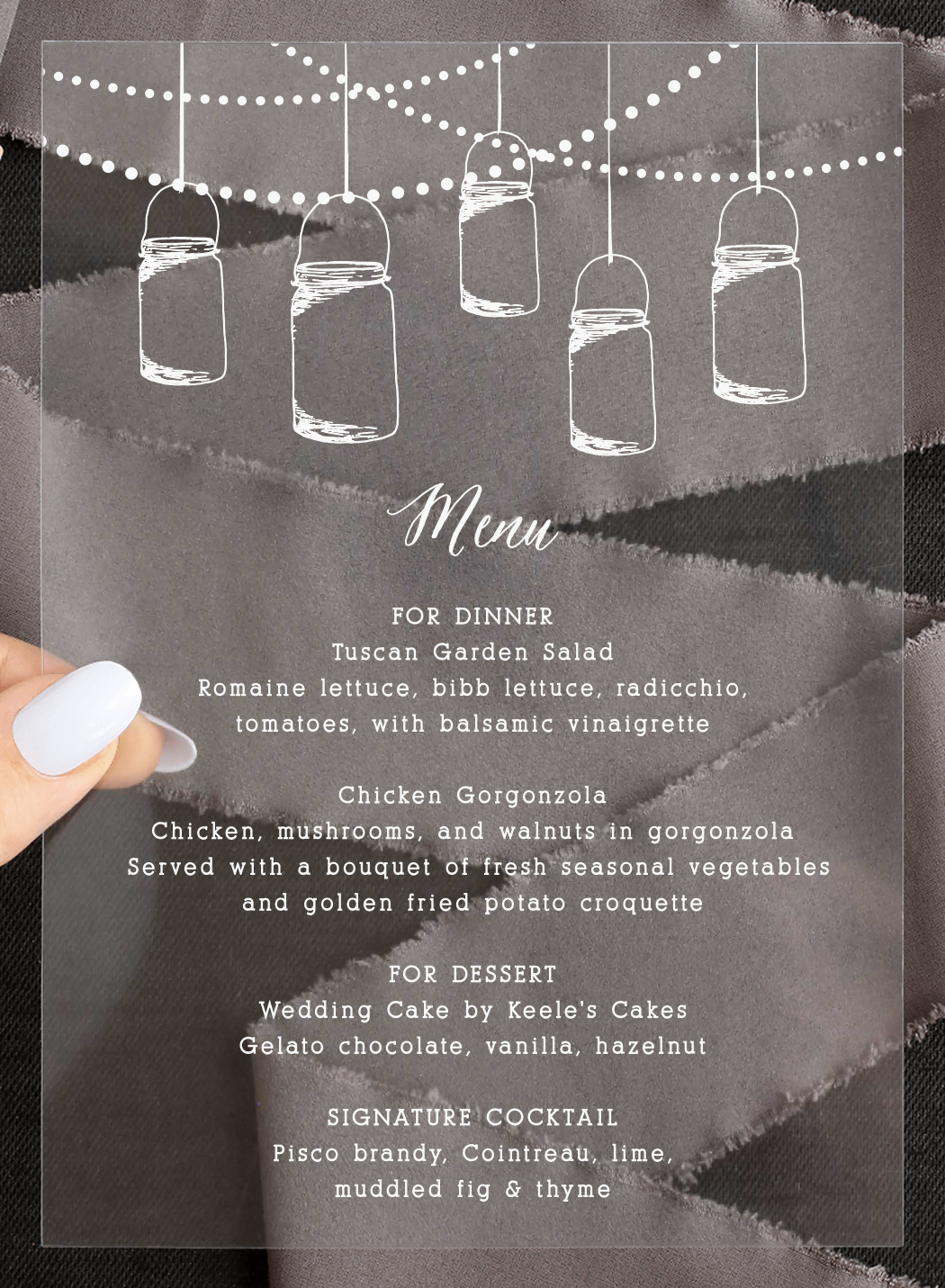 Lantern Lights Clear Wedding Menus by Basic Invite
