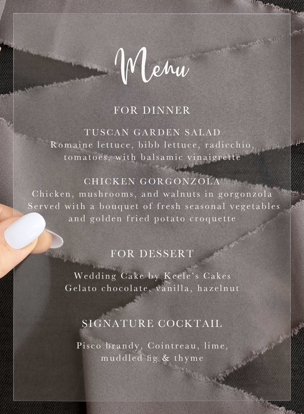 Casual Script Clear Wedding Menus by Basic Invite