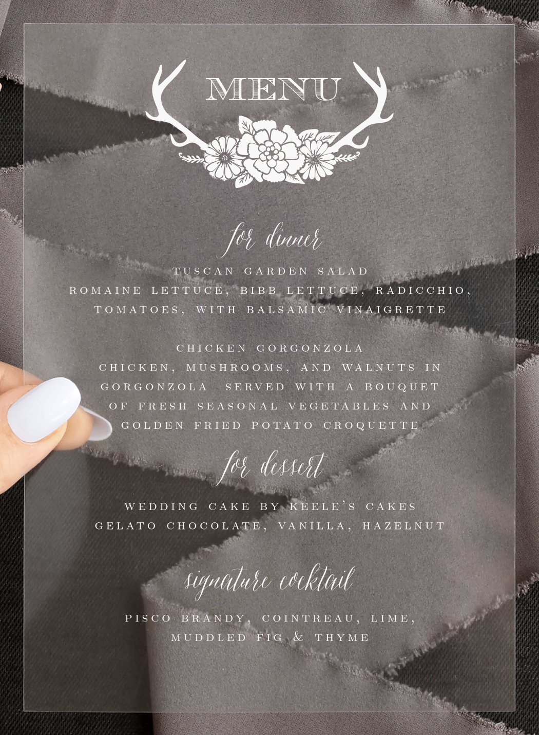 Blossoming Antlers Clear Wedding Menus by Basic Invite