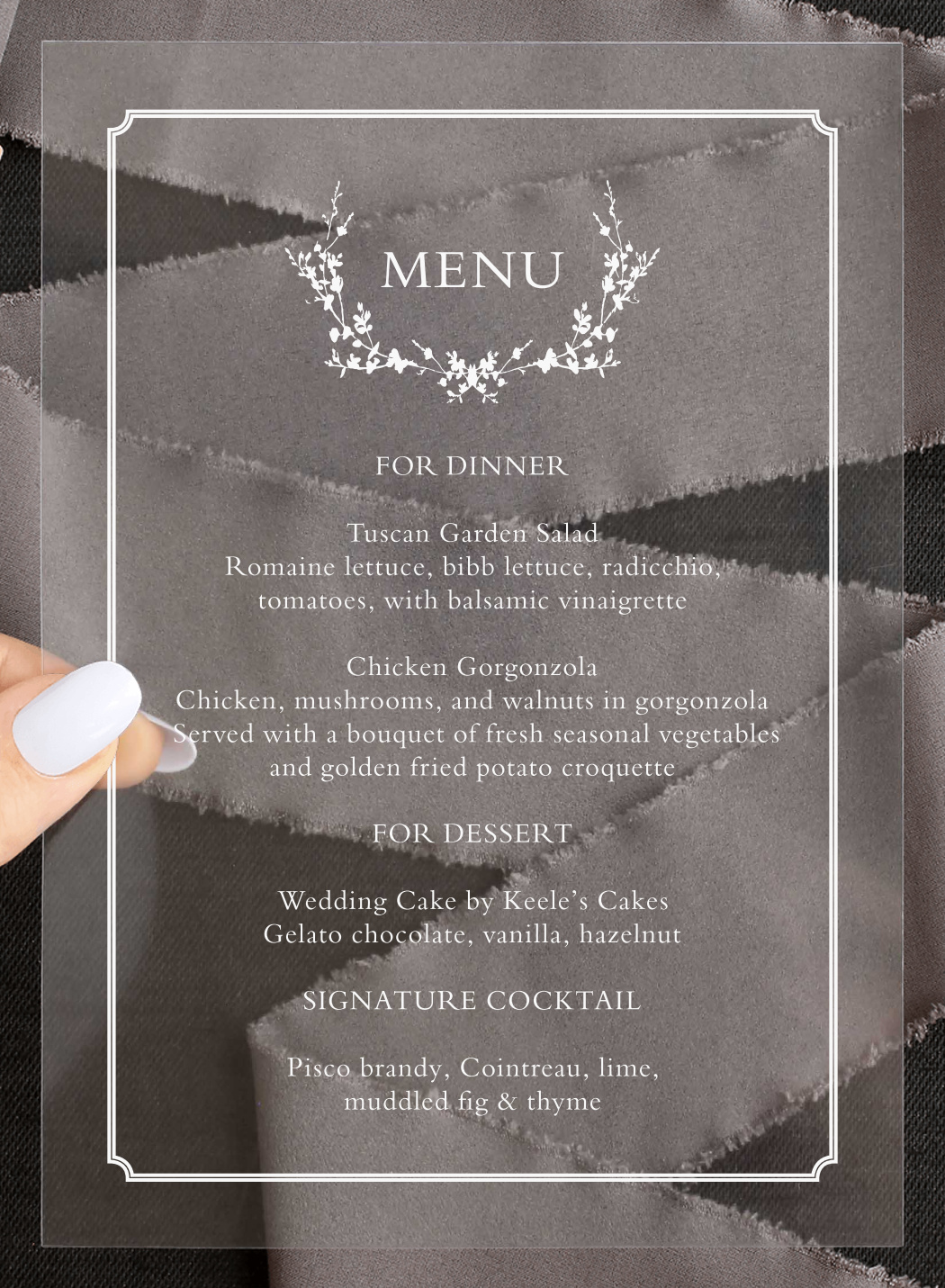 Framed Wreath Clear Wedding Menus by Basic Invite