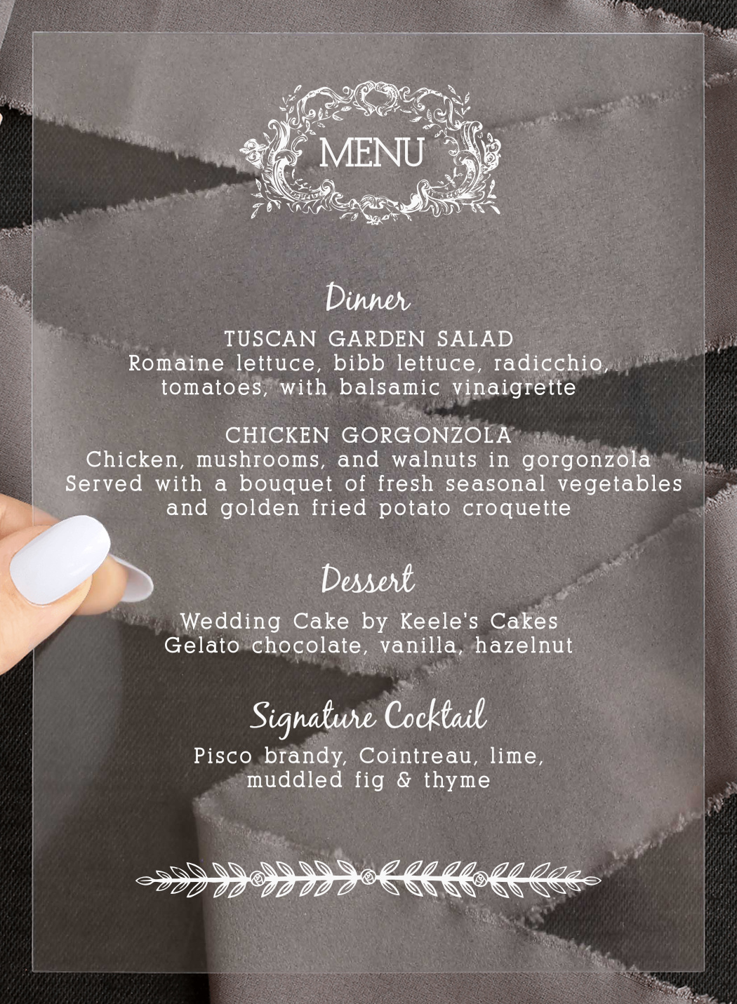 Simple Cursive Clear Wedding Menus by Basic Invite