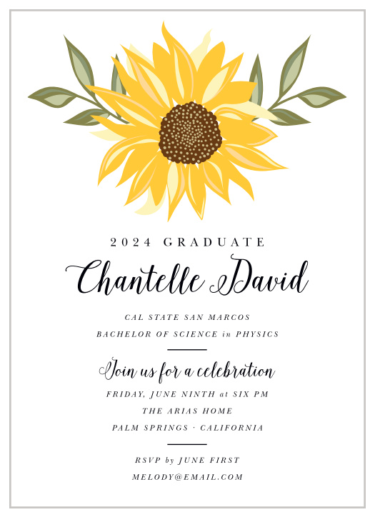 Sunflower Graduation Announcements & Invitations - Match Your Color ...