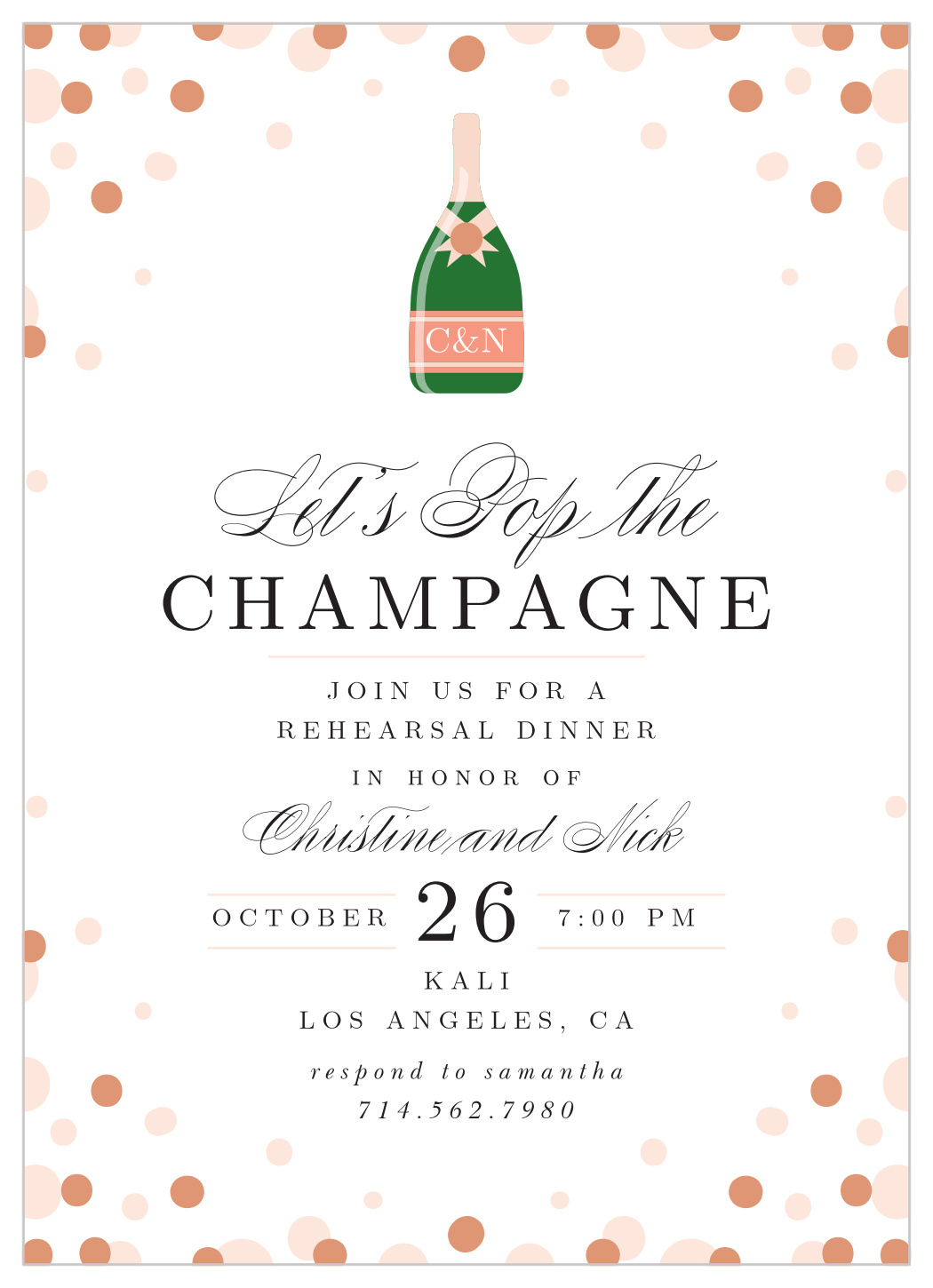 Pop the Champagne Rehearsal Dinner Invitations by Basic Invite