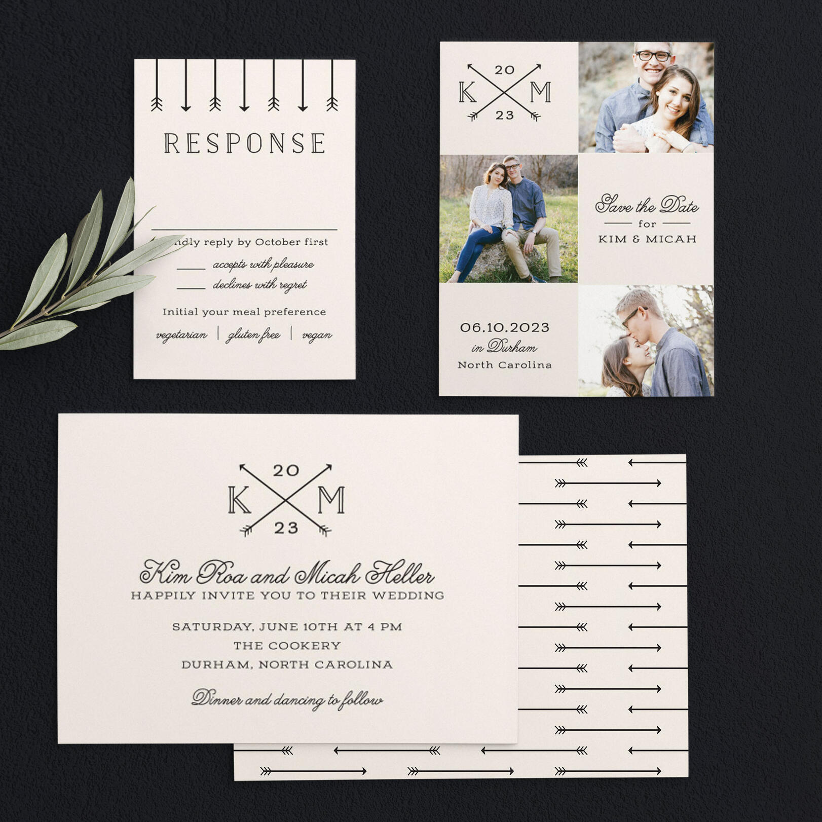 Overlapping Arrows Response Cards by Basic Invite