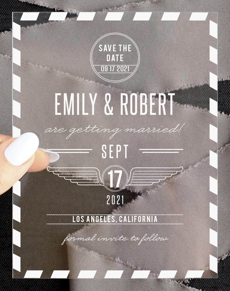 Unique Airmail Clear Save the Date Cards by Basic Invite