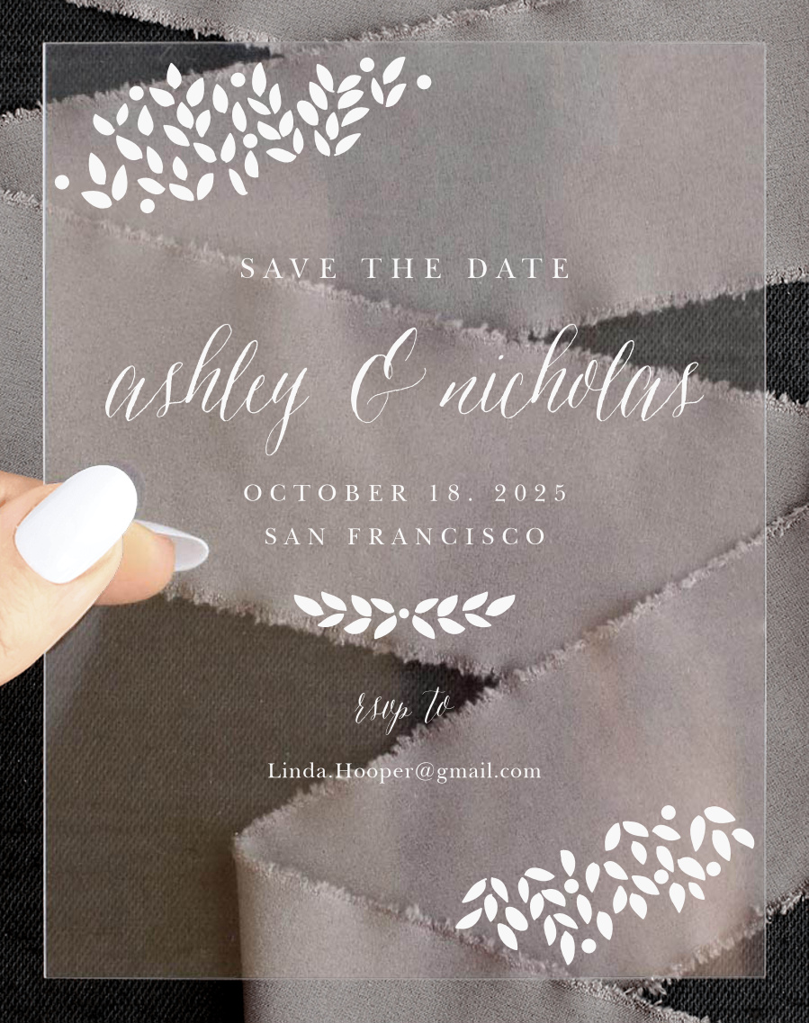 Blushing Foliage Clear Save the Date Cards by Basic Invite