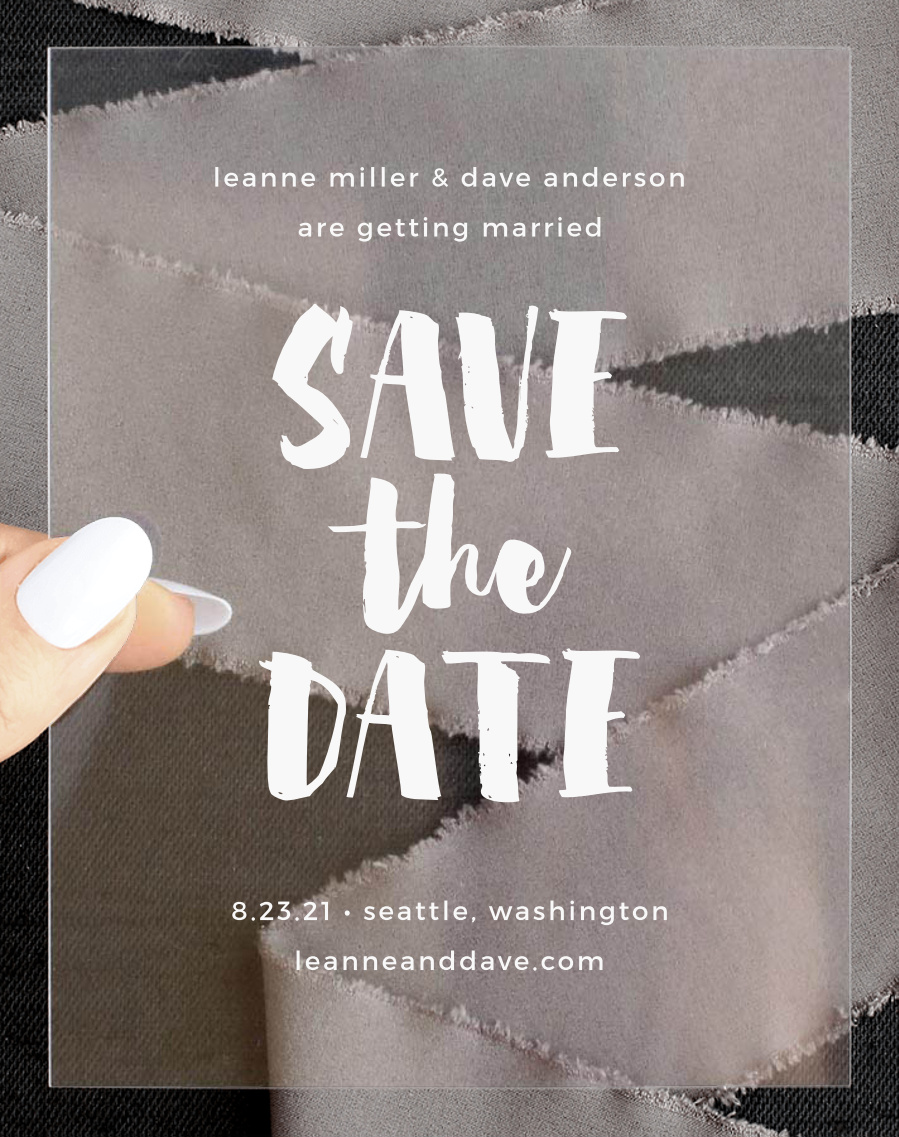 Vivid Type Clear Save the Date Cards by Basic Invite