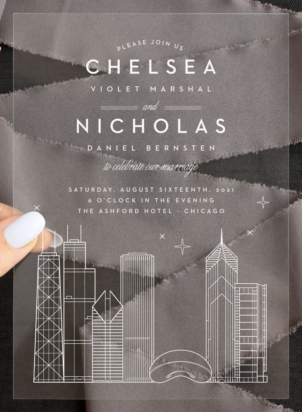 Chicago Skyline Clear Wedding Invitations by Basic Invite