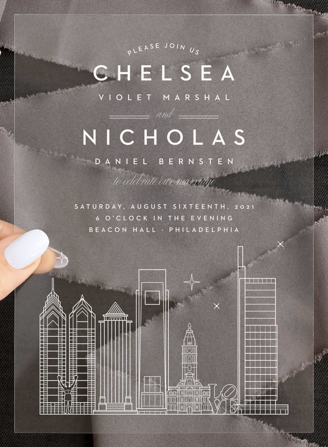 Philly Skyline Clear Wedding Invitations by Basic Invite