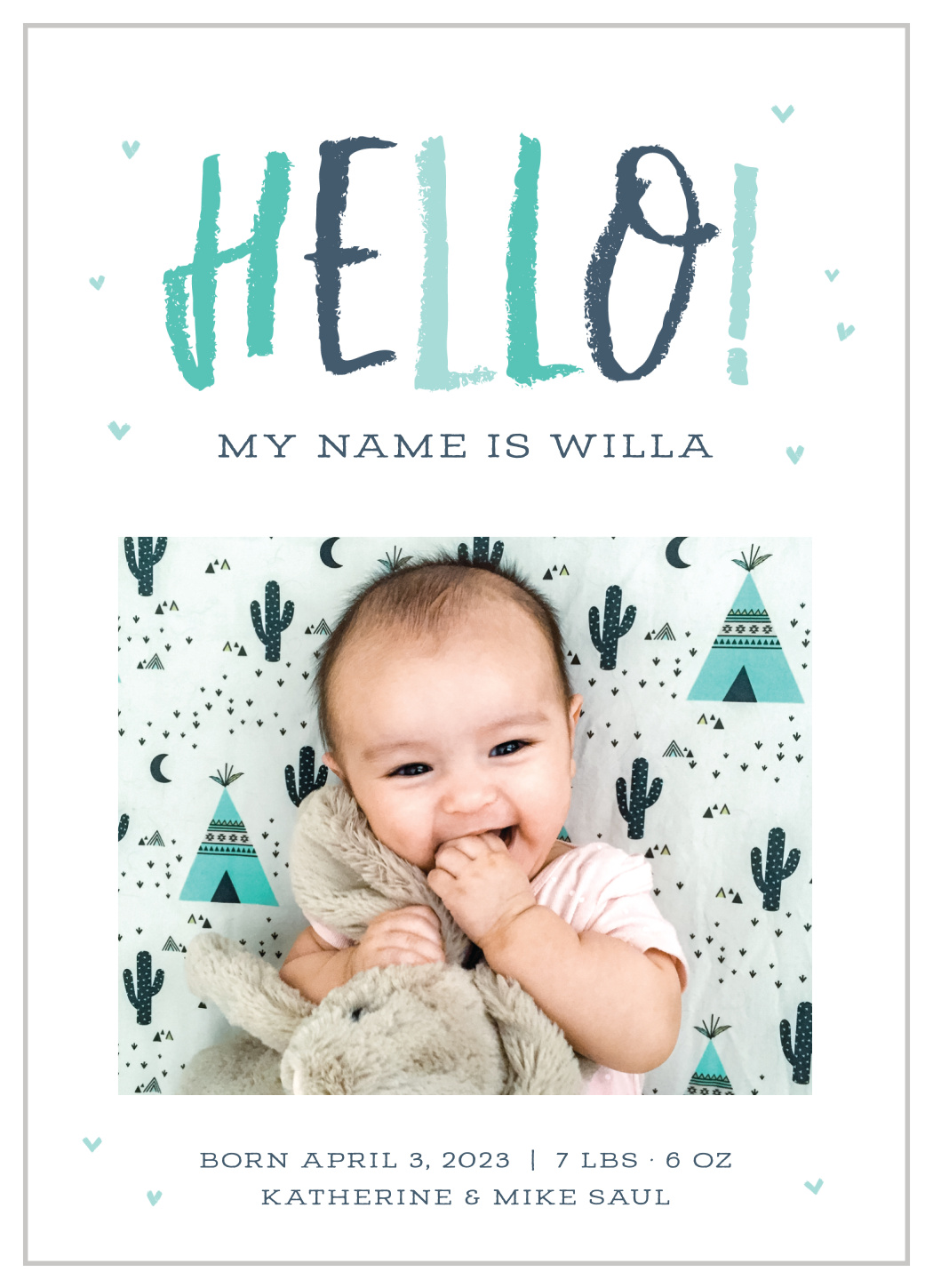 Colorful Hello Birth Announcements by Basic Invite