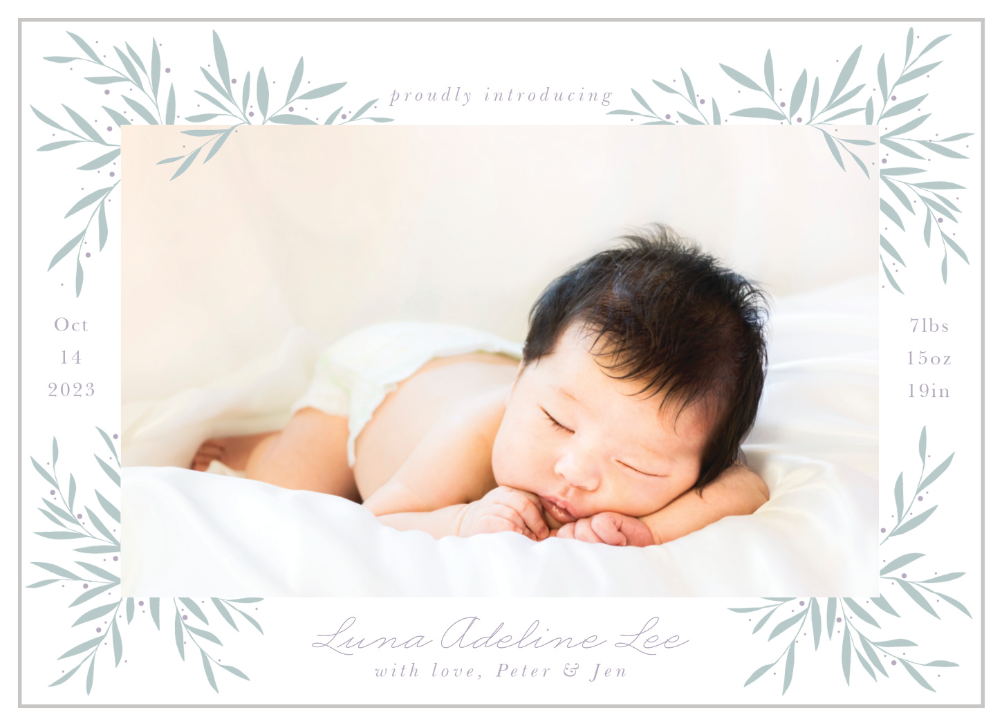 Tiny Leaves Birth Announcements by Basic Invite