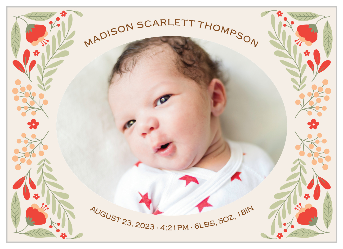 Blossoming Border Birth Announcements by Basic Invite