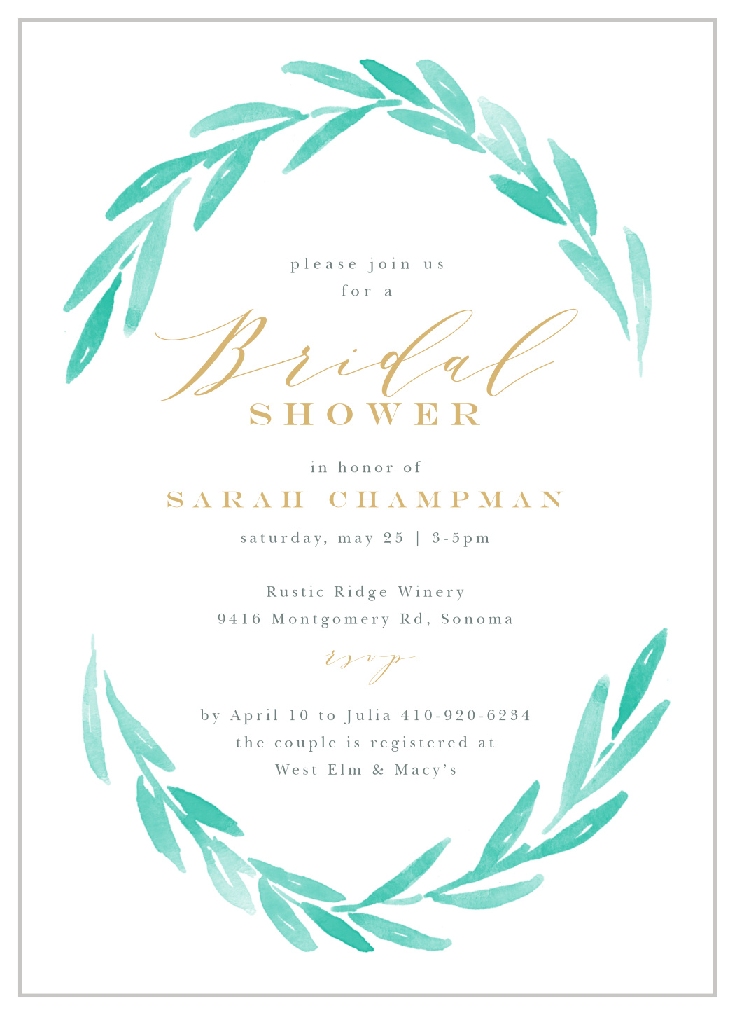 Leafy Laurels Bridal Shower Invitations by Basic Invite