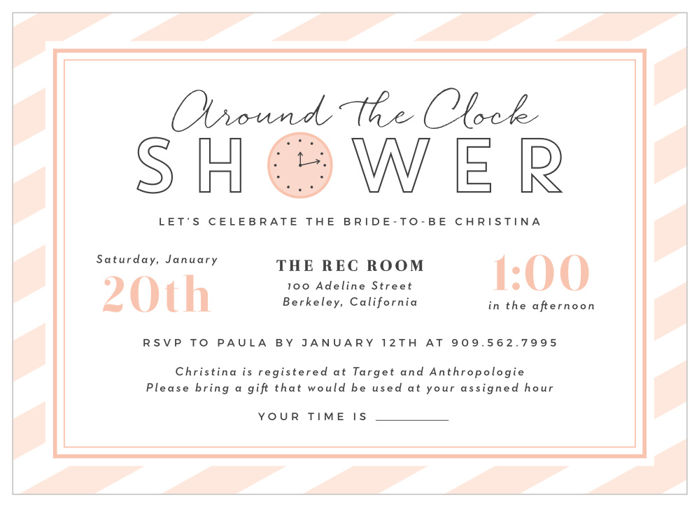 Cute Clock Bridal Shower Invitations by Basic Invite