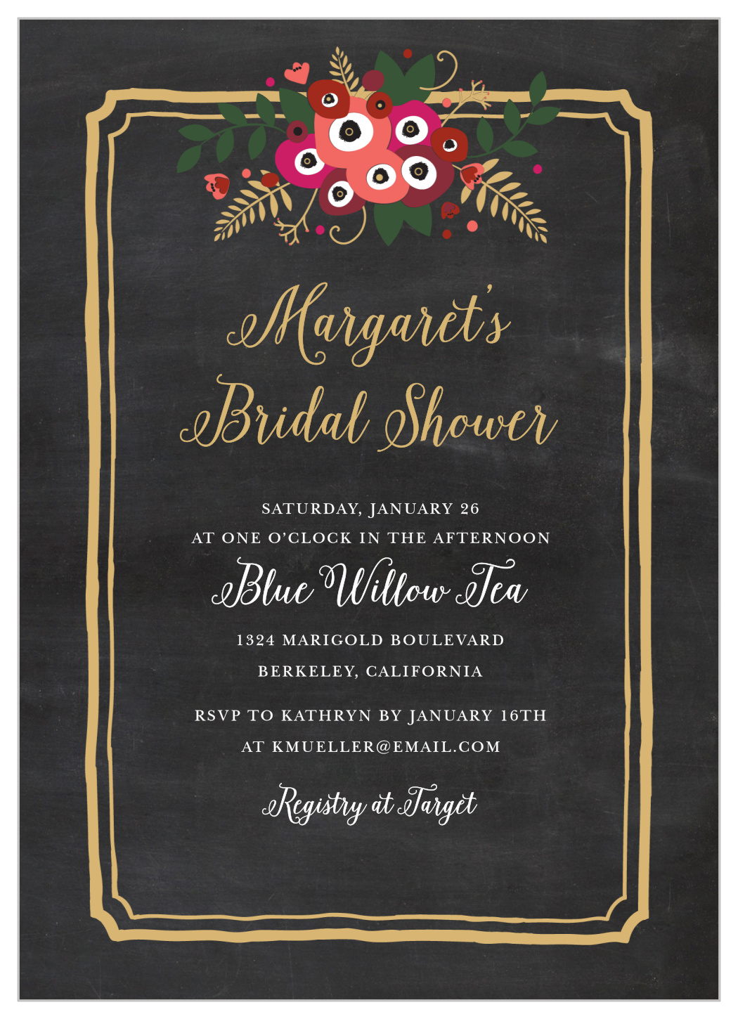 Flowery Chalkboard Bridal Shower Invitations by Basic Invite