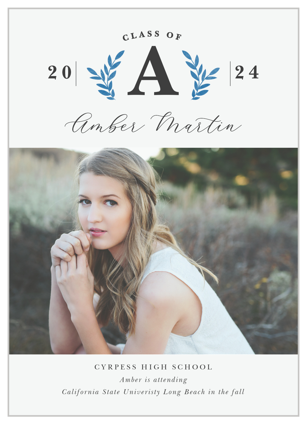 Laurel Monogram Graduation Announcements by Basic Invite