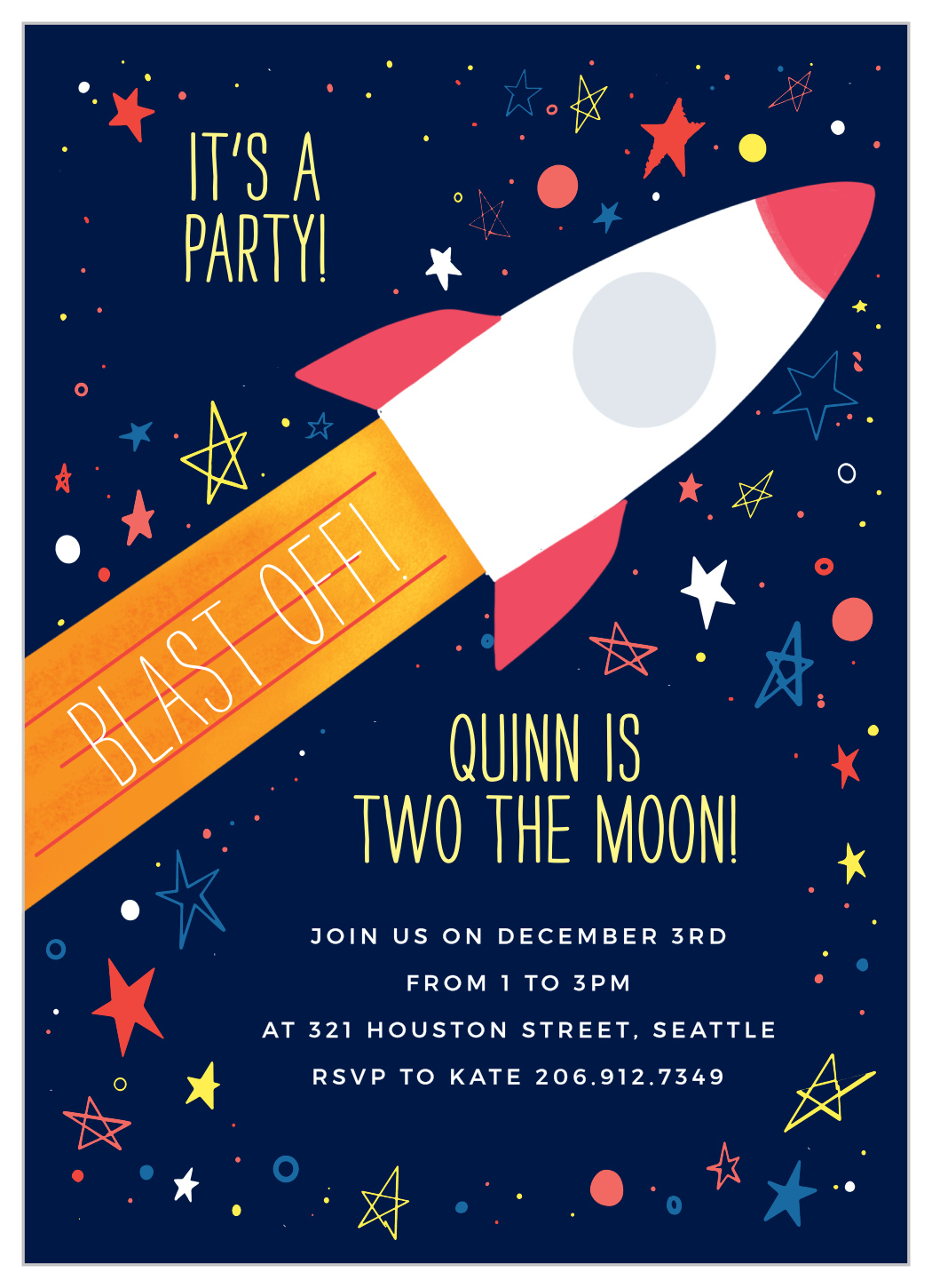 Two The Moon Children's Birthday Invitations by Basic Invite