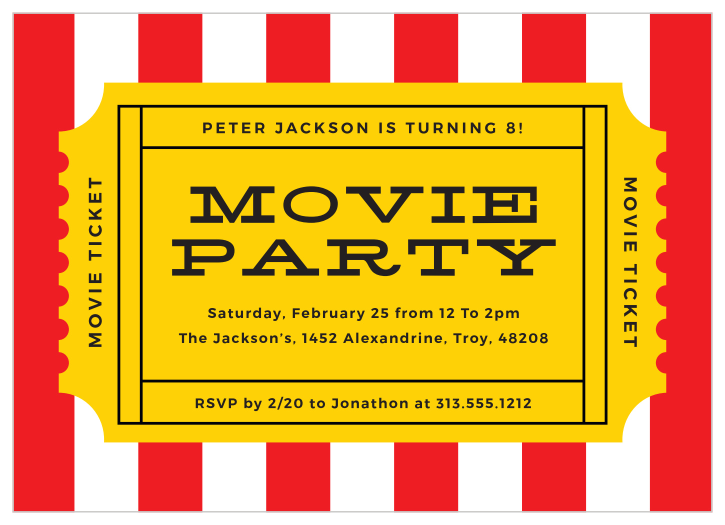 Striped Ticket Children's Birthday Invitations by Basic Invite