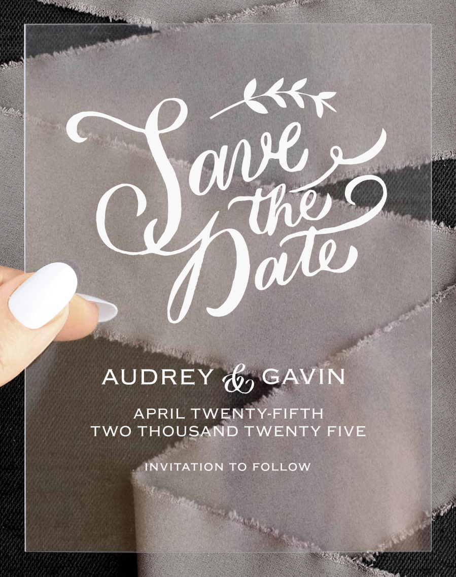 Lovely Lettering Clear Save the Date Cards by Basic Invite