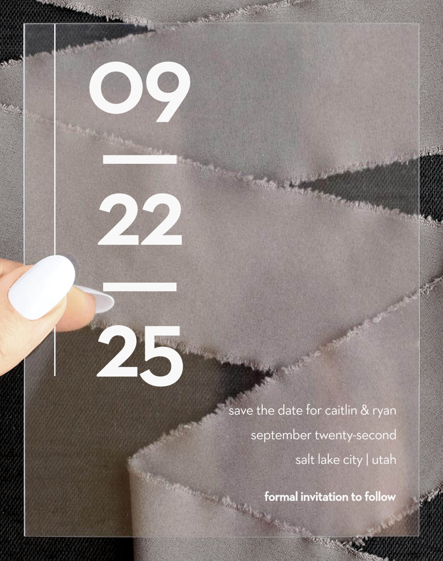 Minimal Type Clear Save the Date Cards by Basic Invite