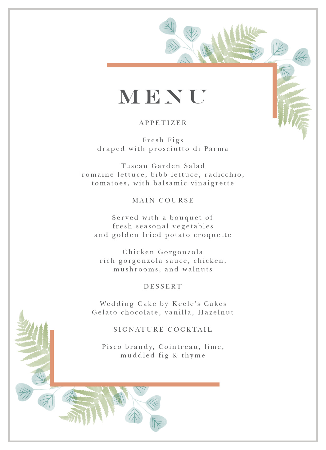Angled Foliage Wedding Menus by Basic Invite