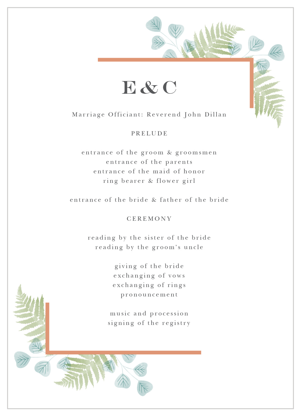 Angled Foliage Wedding Programs by Basic Invite