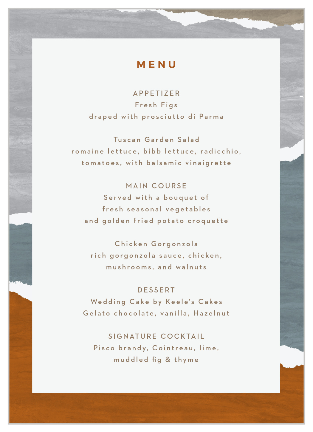 Painted Collage Wedding Menus by Basic Invite